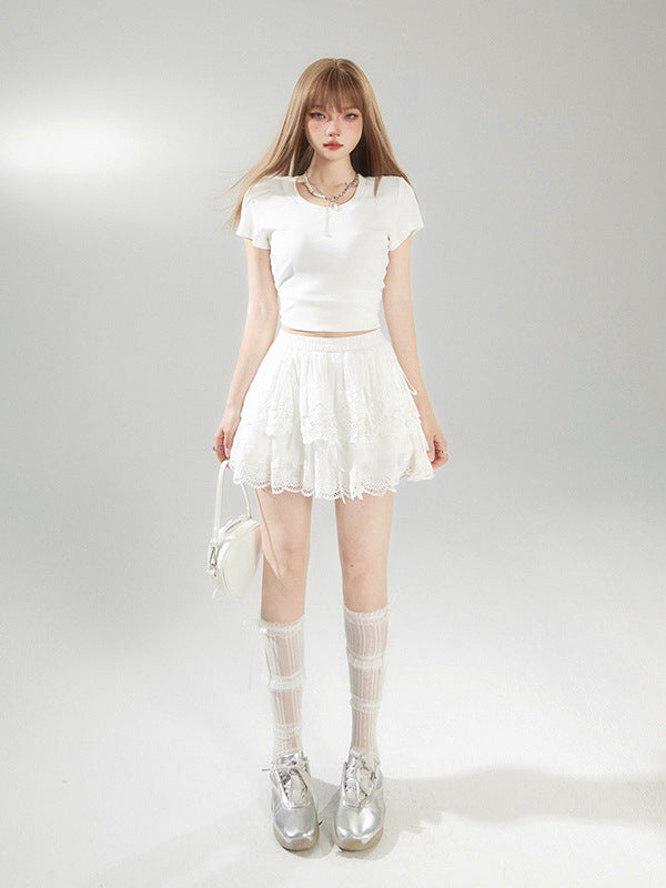 Lace A-Line Mini Skirt – High Waist Sweet Cotton Skirt – ZINNTRA